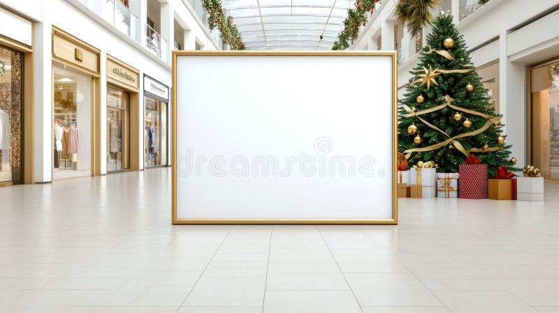 Spacious Upscale Shopping Mall Features Large Empty Advertising Stand ...