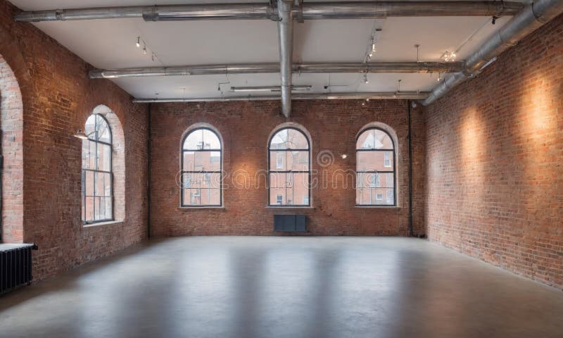 Spacious Urban Loft with Exposed Brick Walls and Large Arched Windows ...