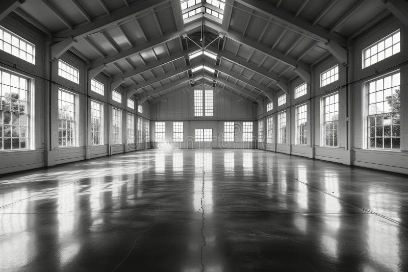 Spacious Vacant Train Depot Interior with Clean Lines and Reflective ...