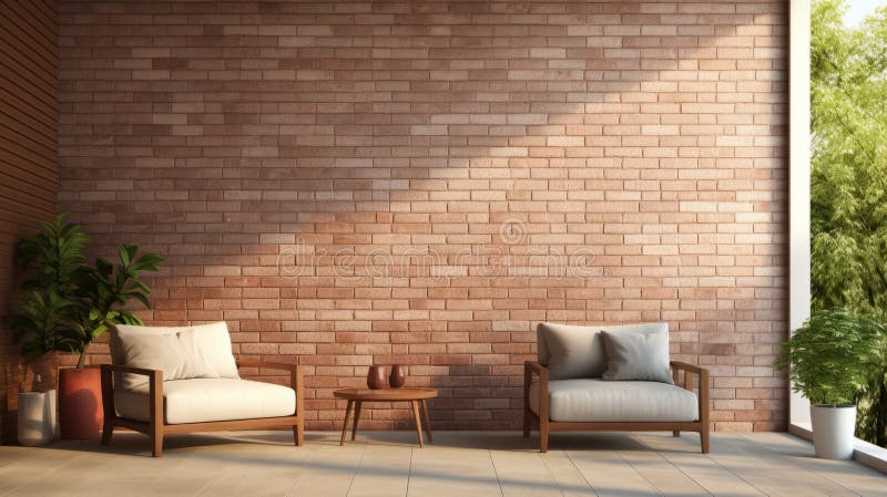 Modern Empty Veranda and Living Area with Brick Wall Background Stock ...