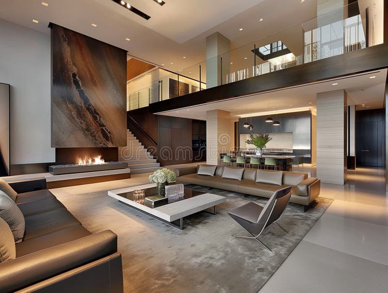 Spacious Villa Interior, Modern Contemporary Luxury Interior Stock ...