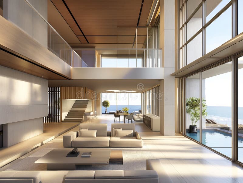 Spacious Villa Interior, Modern Contemporary Luxury Interior Stock ...