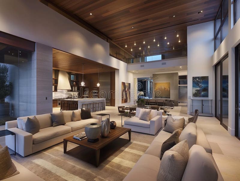 Spacious Villa Interior, Modern Contemporary Luxury Interior Stock ...