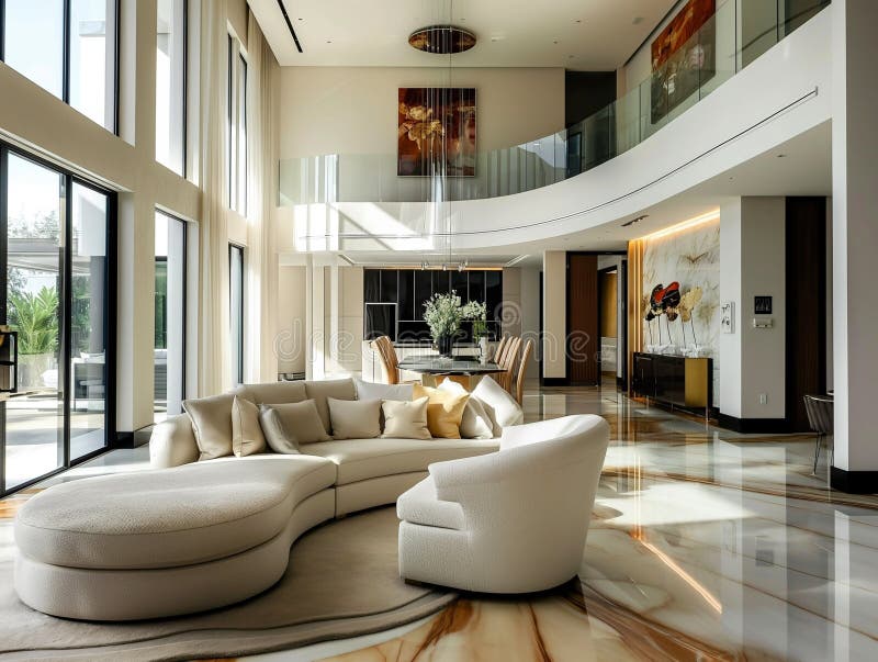 Spacious Villa Interior, Modern Contemporary Luxury Interior Stock ...