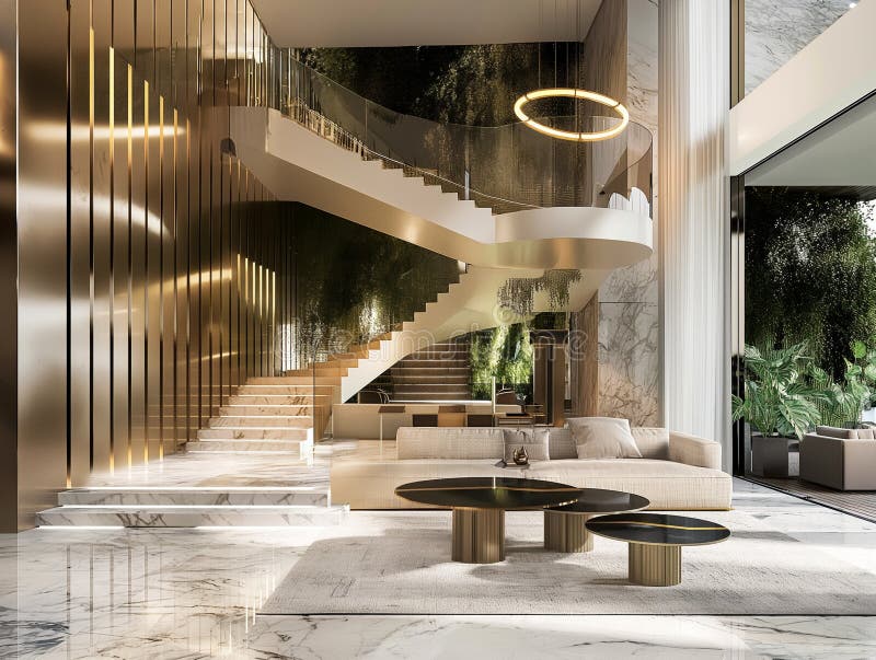 Spacious Villa Interior, Modern Contemporary Luxury Interior Stock ...