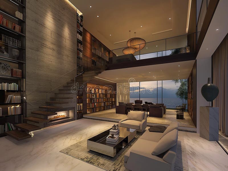 Spacious Villa Interior, Modern Contemporary Luxury Interior Stock ...