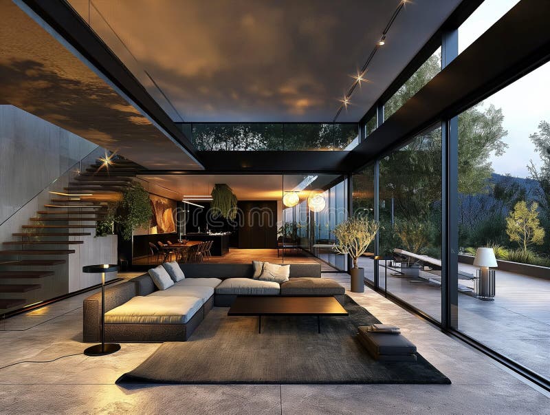 Spacious Villa Interior, Modern Contemporary Luxury Interior Stock ...