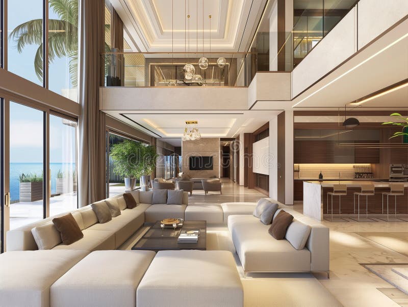 Spacious Villa Interior, Modern Contemporary Luxury Interior Stock ...