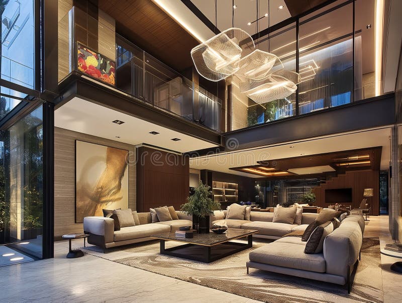 Spacious Villa Interior, Modern Contemporary Luxury Interior Stock ...