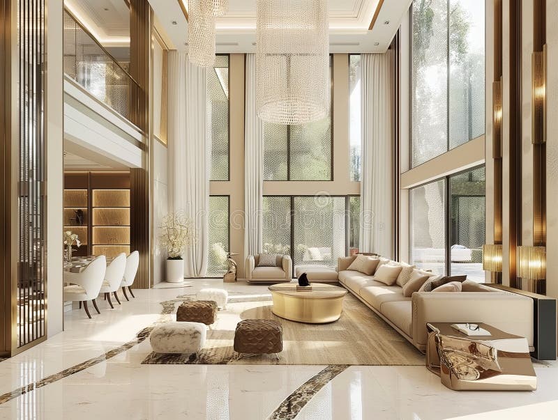 Spacious Villa Interior, Modern Contemporary Luxury Interior Stock ...