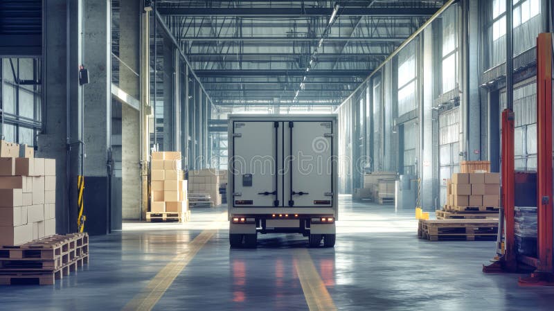 A Spacious Warehouse Comes Alive As a Truck with Its Doors Open Engages ...