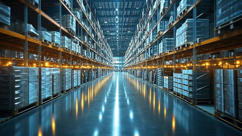 Modern Warehouse Interior with High Shelves and Bright Lighting for a ...