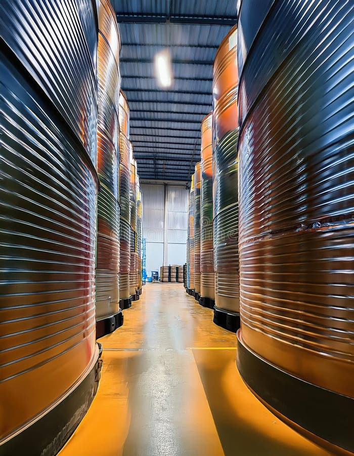 Storage Area Filled with Large Barrels in a Warehouse Setting during ...