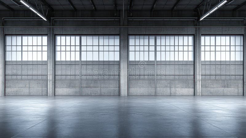 A Spacious Warehouse Featuring Expansive Windows and a Sleek Black ...