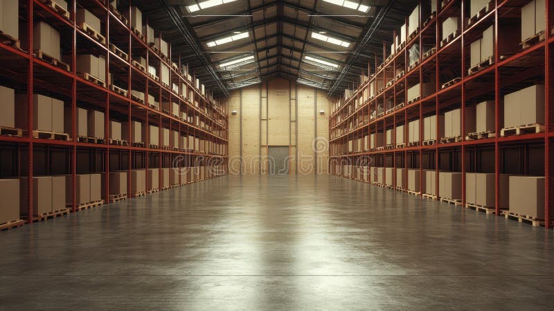 A Spacious Warehouse Featuring Organized Shelves Filled with Boxes ...
