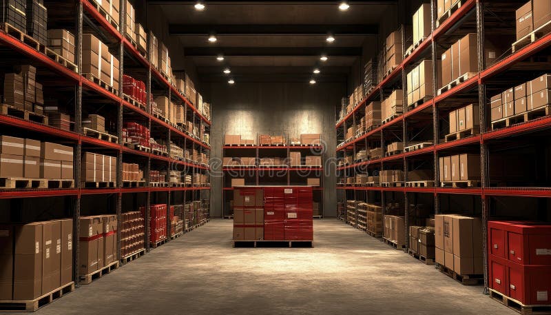 A Spacious Warehouse Filled with Neatly Stacked Boxes and Pallets at ...