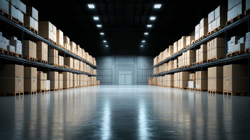 A Spacious Warehouse Filled with Neatly Stacked Boxes and Pallets ...
