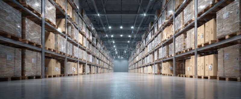 The Spacious Warehouse Filled with Neatly Stacked Pallets and Organized ...