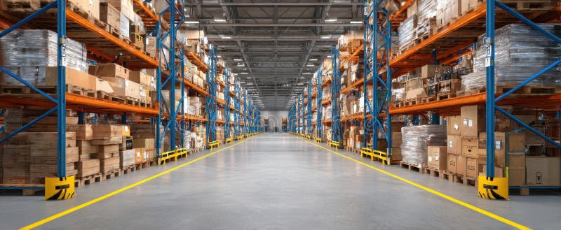 The Spacious Warehouse Filled with Organized Shelves and Stacked ...
