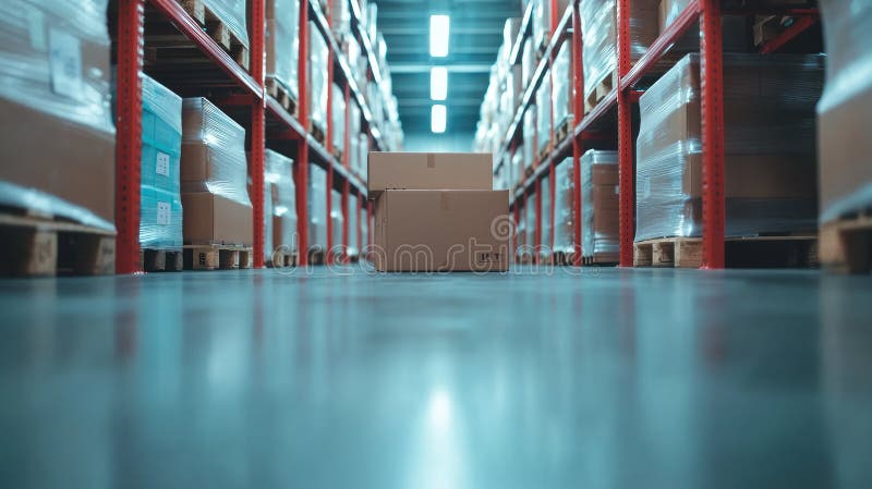 Spacious Warehouse Filled with Stacked Boxes and Pallets, Showcasing ...