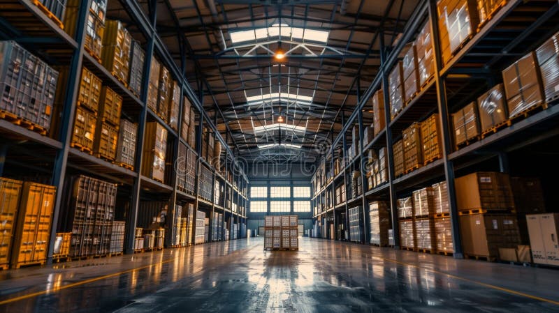 Spacious Warehouse Interior with Boxes Stock Photo - Image of inventory ...