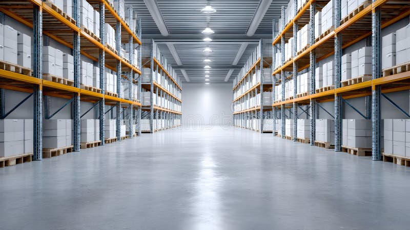 Spacious Warehouse Interior Featuring Organized Shelves Filled with ...