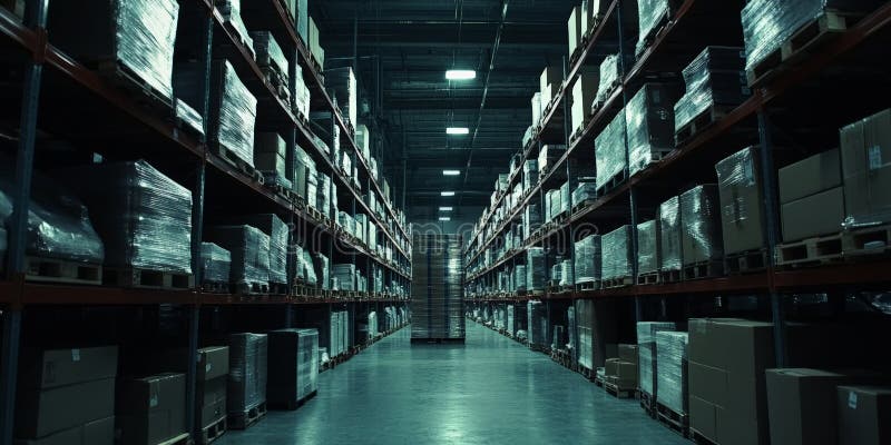 Spacious Warehouse Interior Featuring Rows of Shelves Filled with ...