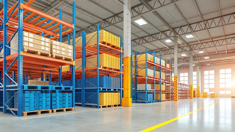 Modern Warehouse with Pallet Racks and Inventory Stock Illustration ...