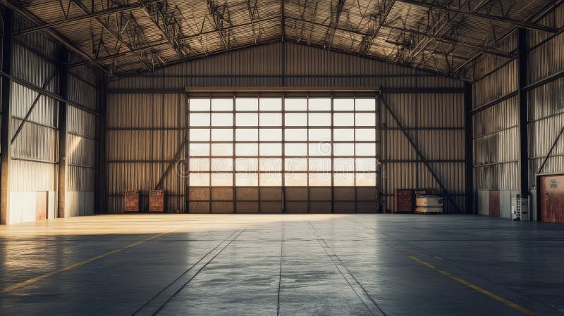 Spacious Warehouse Interior with Large Windows and Natural Light Stock ...