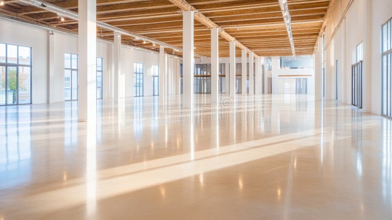 Spacious Warehouse Interior with Polished Floors and Natural Light ...