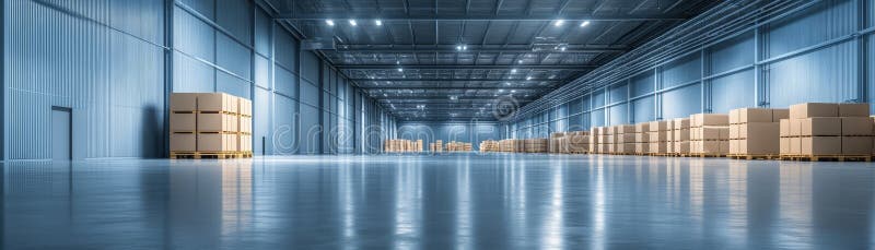 Spacious Warehouse Interior with Stacked Boxes Stock Illustration ...