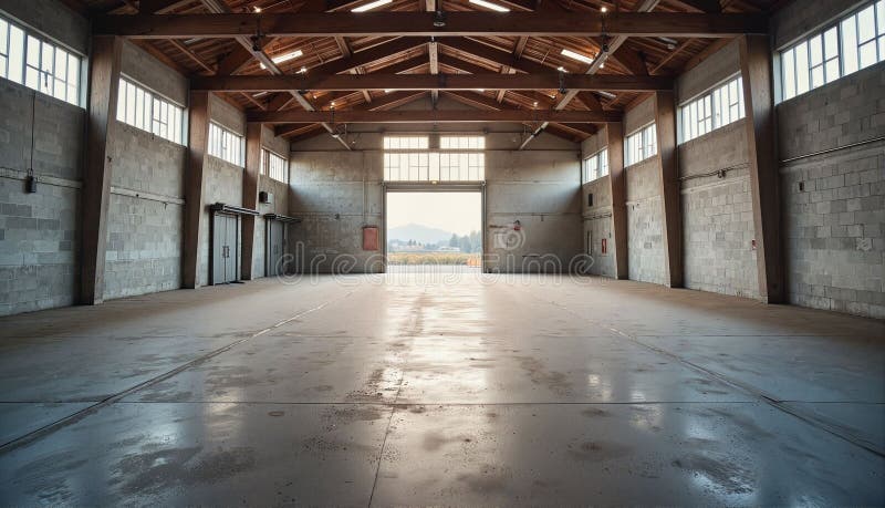 Spacious Warehouse with Natural Light Reflecting on Polished Floor ...
