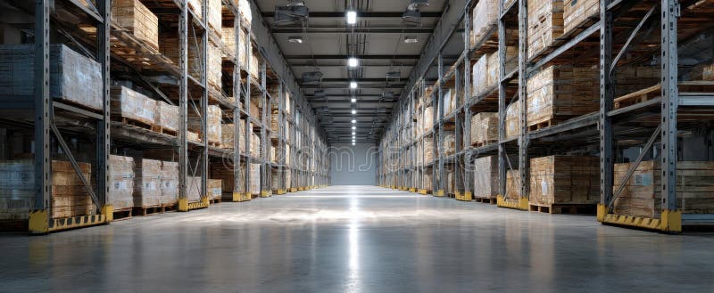 The Spacious Warehouse with Shelves Stacked Full of Wooden Pallets..AI Generated Image Stock ...