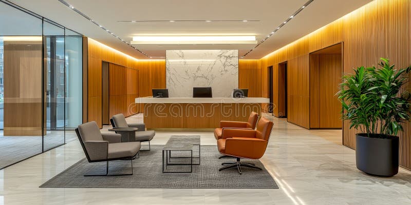 A Spacious and Welcoming Office Lobby Featuring Modern Design Elements ...