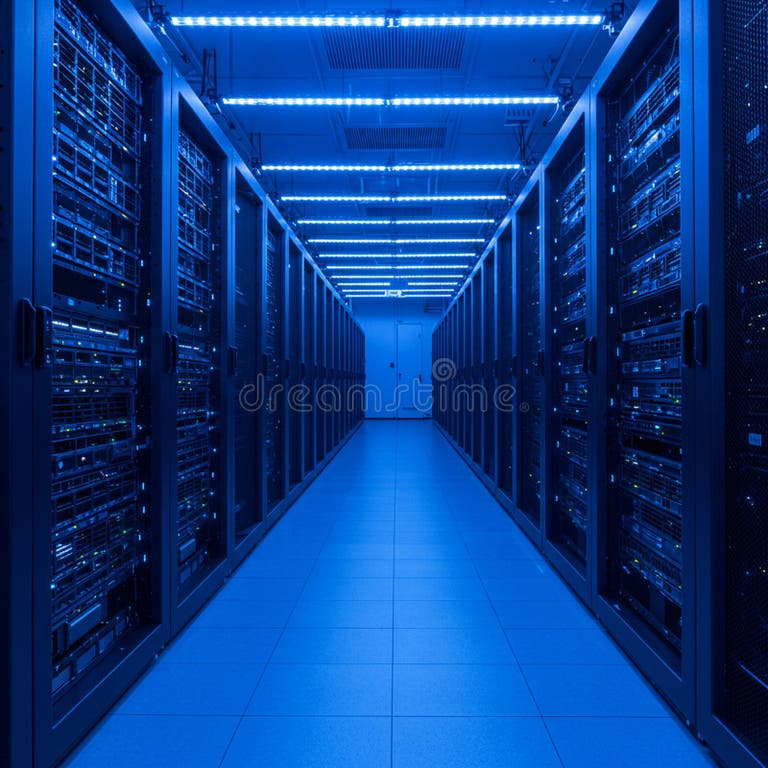 Spacious Well Lit Data Center Parallel Rows Server Racks Lining Central ...