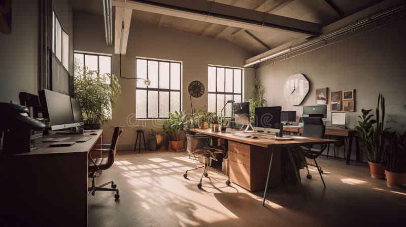 Spacious, Well-lit, Empty Office with Comfy Interiors. AI Generative ...