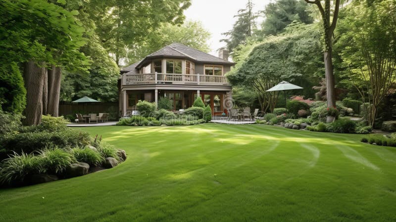 A Spacious and Well-manicured Backyard. Generative AI Stock ...