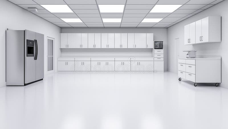 Spacious White Laboratory Featuring Cabinets, Cupboards, and Modern ...