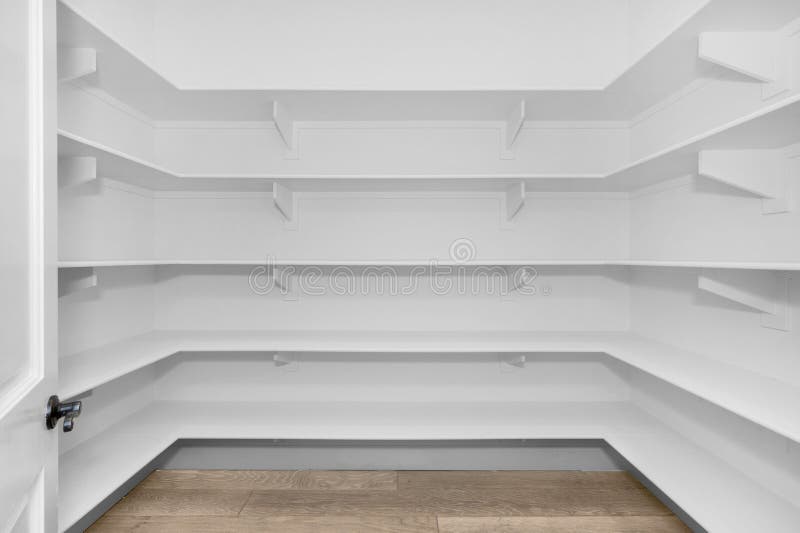Spacious White Pantry with Empty Shelves Stock Photo - Image of clean ...