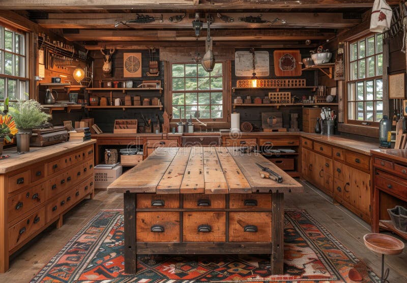 Spacious Wooden Workshop Set in a Cozy New England Cottage with Various ...