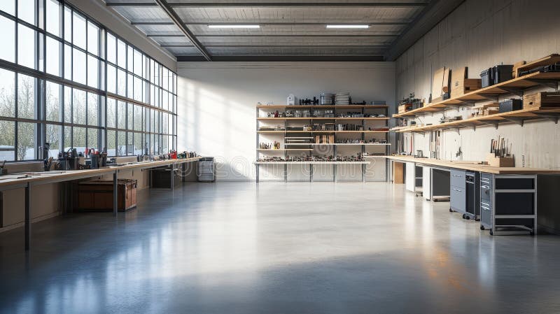 A Spacious Workshop with Shelves, Tools, and a Clean, Organized Layout ...