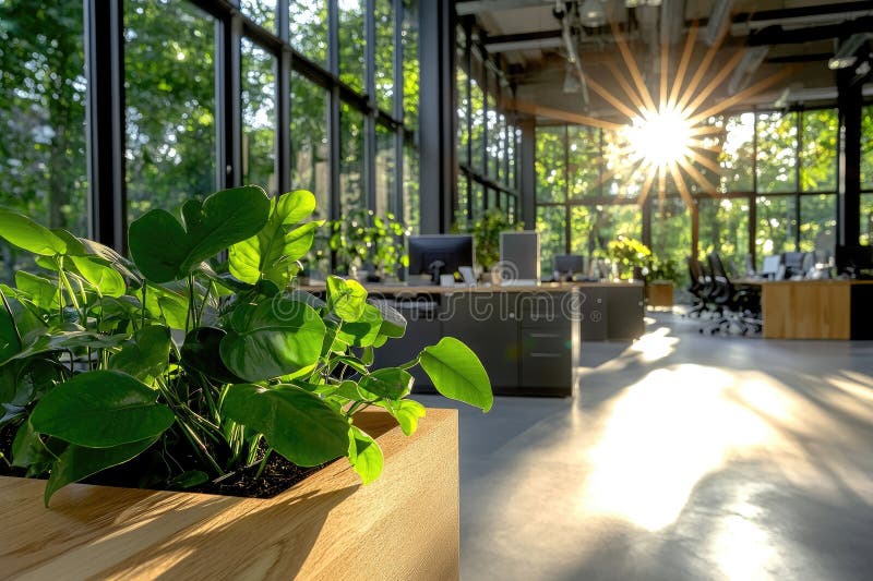 Spacious Workspace: Bright Interior, Greenery Touch, Blank Text Area ...