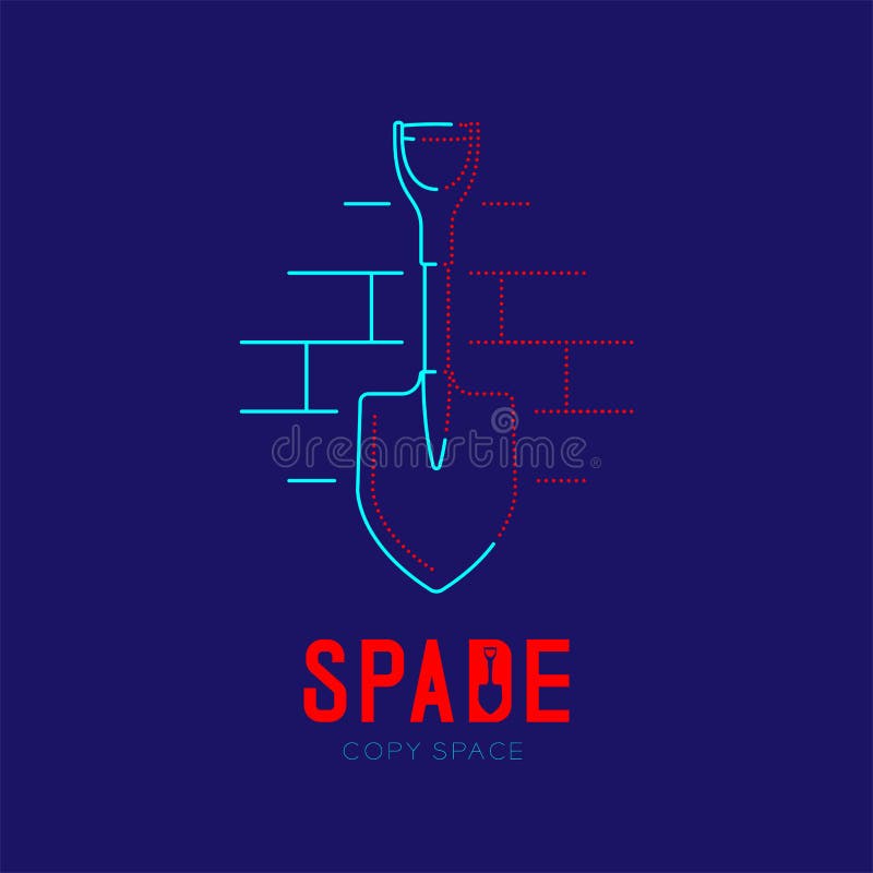 Spade with Wall Pattern Logo Icon Outline Stroke Set Dash Line Design ...