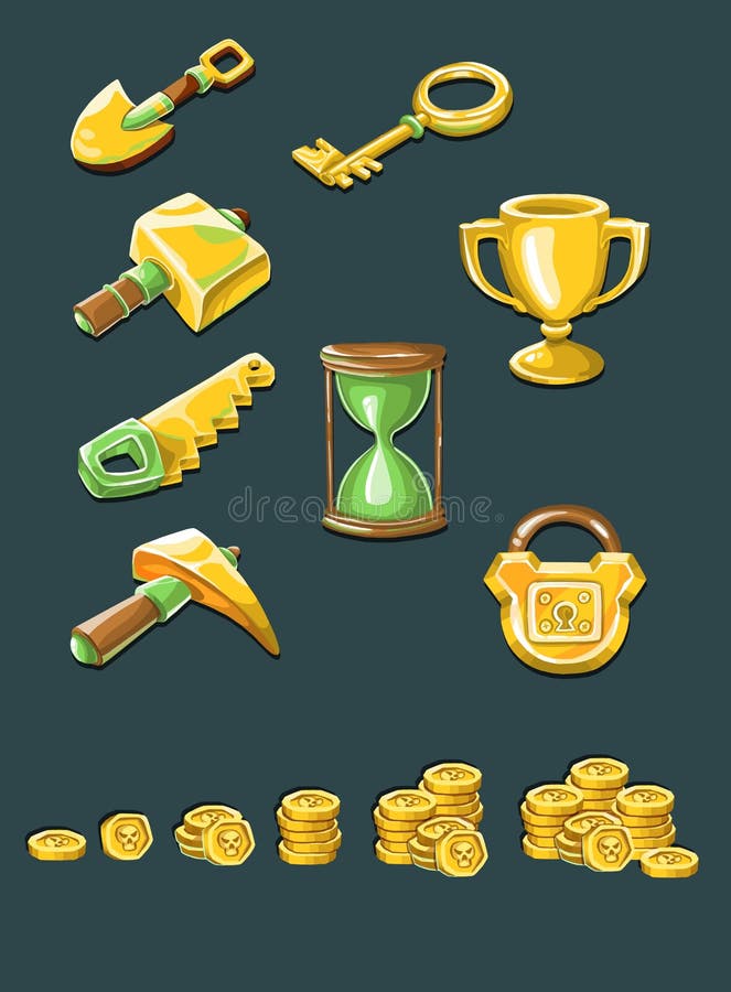 Spade, Watch, Hammer, Pickaxe, Saw, Key, Lock Stock Vector ...