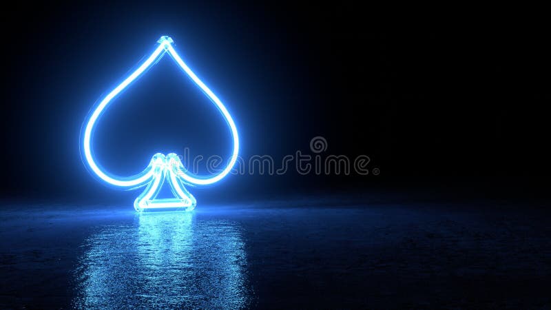 Spades Symbol of Cards with Neon Light - 3D Illustration Stock ...