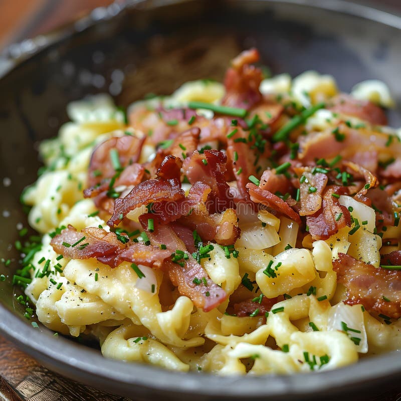 Spaetzle with Bacon and Onion, German Style Cuisine Stock Illustration ...