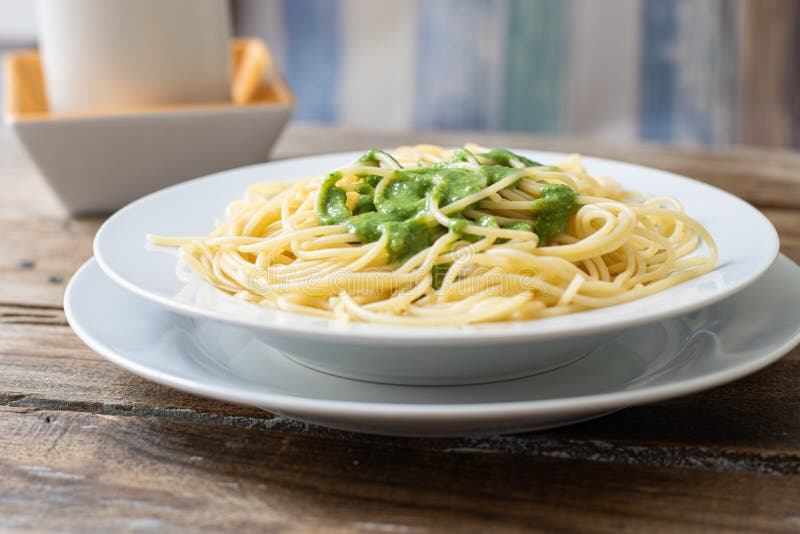 Spaghetti al pesto stock image. Image of parmesan, recipe - 192586475