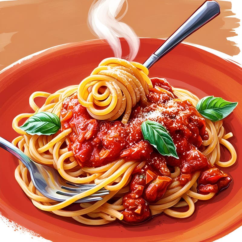 Spaghetti Al Pomodoro Vegetarian Food Stock Illustration - Illustration ...