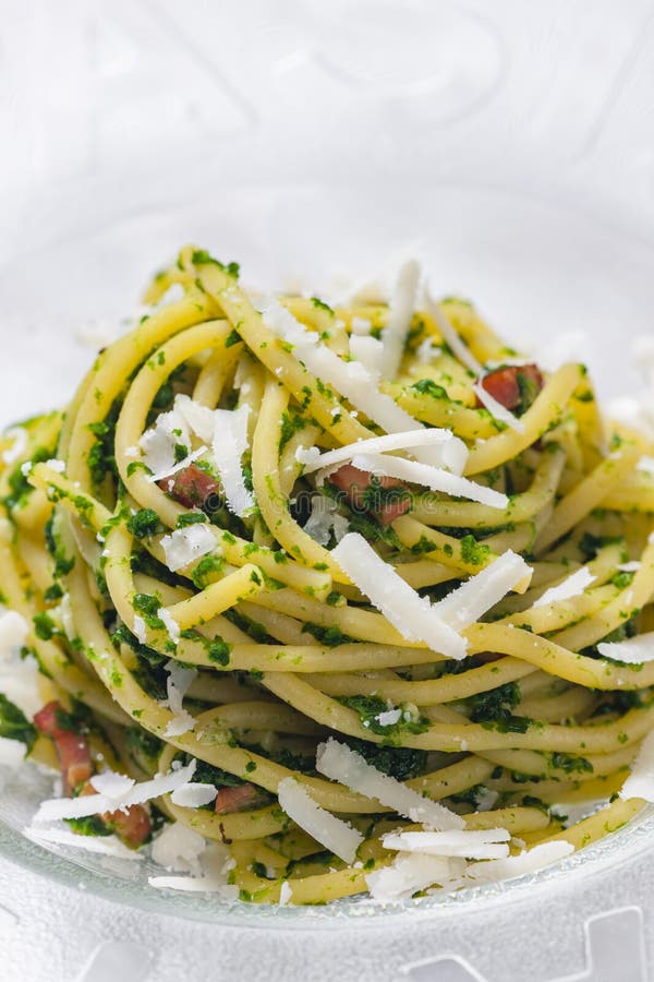 Spaghetti with Bacon, Parsley and Parmesan Cheese Stock Photo - Image ...