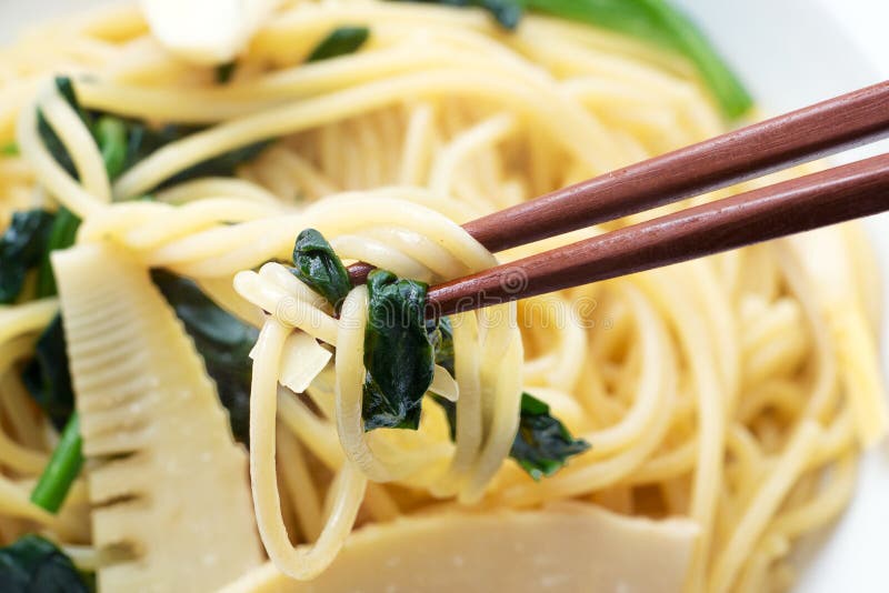 Spaghetti with Bamboo Shoot Stock Photo - Image of bamboo, spring ...